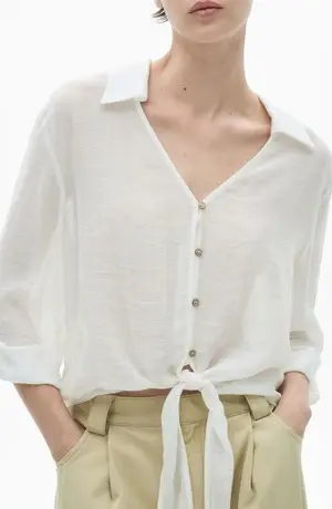 Mango Flare Sleeve Button-up Top - Off White
