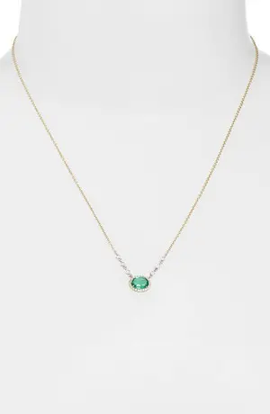 Meira T Emerald And Diamond Halo Pendant Necklace In 14k Gold