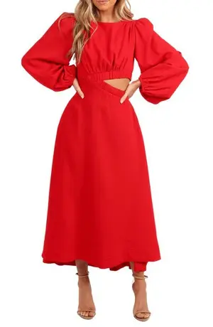 PETAL & PUP Ginnee Long Sleeve Cutout Midi Dress