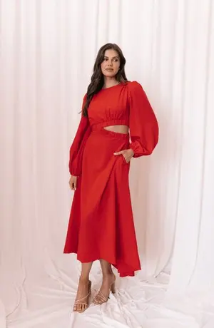 PETAL & PUP Ginnee Long Sleeve Cutout Midi Dress