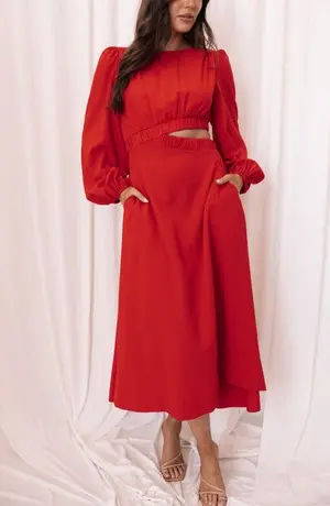 PETAL & PUP Ginnee Long Sleeve Cutout Midi Dress