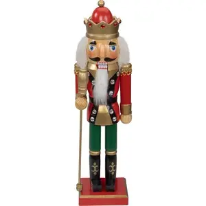 NORTHLIGHT 14" And Gold Wooden Christmas Nutcracker King With Scepter - Red