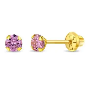 IN SEASON JEWELRY 14k Yellow Cubic Zirconia Stud Earrings - Pink