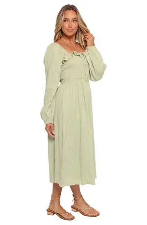 PETAL & PUP Ophelia Long Sleeve Cotton Midi Dress