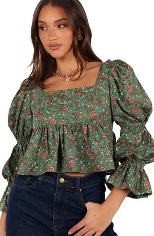 PETAL & PUP Kenny Bubble Sleeve Crop Top