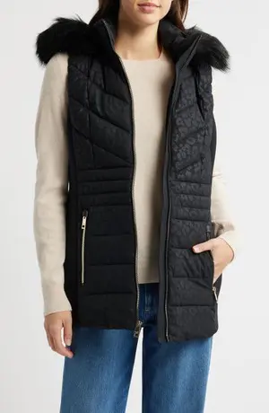 Michael Kors Faux Fur Trim Quilted Vest