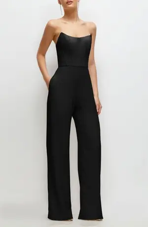 After Six Corset Strapless Wide Leg Jumpsuit - Black