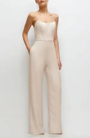 After Six Corset Strapless Wide Leg Jumpsuit - Oat