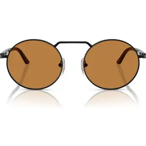 Persol Persol 53mm Polarized Round Sunglasses Black Brown