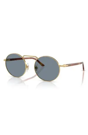 Persol 53mm Polarized Round Sunglasses - Light Blue