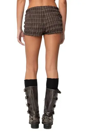 EDIKTED Plaid Ruched Shorts