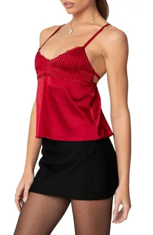 EDIKTED Blanca Lace Trim Satin Camisole - Red