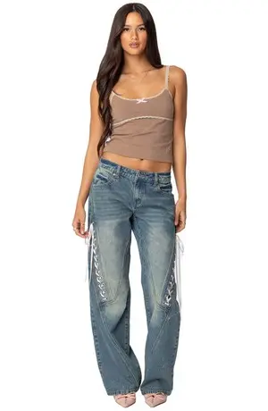 EDIKTED Elin Lace Trim Camisole - Brown