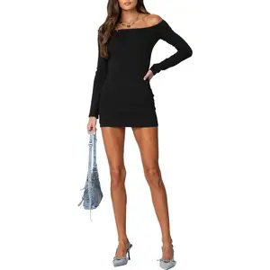 EDIKTED Off The Shoulder Long Sleeve Mini Dress