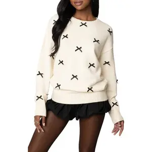 EDIKTED Satin Bow Oversized Sweater - Cream
