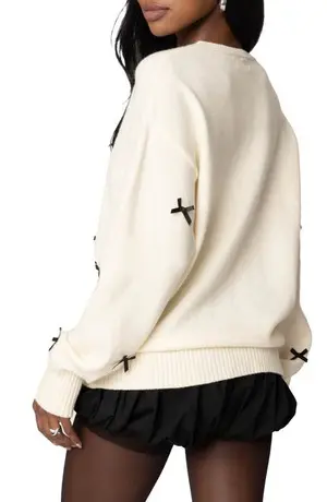 EDIKTED Satin Bow Oversized Sweater - Cream