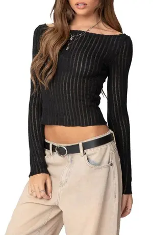 EDIKTED Textured Long Sleeve Boat Neck Shirt