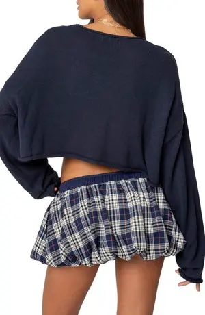EDIKTED Shyrah Oversized Knit Crop Top - Navy