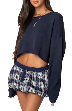 EDIKTED Shyrah Oversized Knit Crop Top - Navy