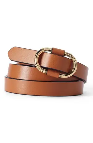 LANDS' END Adjustable Skinny Leather Belt - Cognac