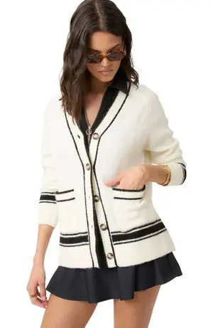 GOLDIE BYRD Fuzzy Striped Cardigan