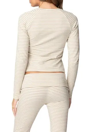 EDIKTED Kaeli Stripe Long Sleeve T-shirt - Beige