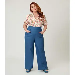 Unique Vintage 1940s Wide Leg Pants - Blue Chambray
