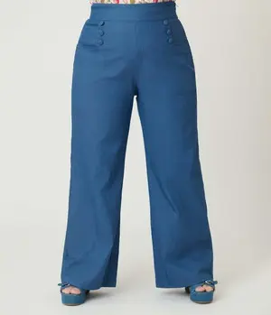 Unique Vintage 1940s Wide Leg Pants - Blue Chambray
