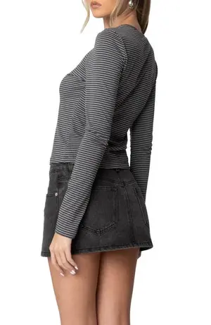 EDIKTED Brianna Stripe Stretch Cotton T-shirt - Dark-gray
