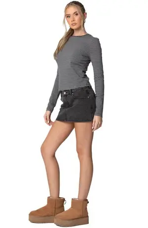 EDIKTED Brianna Stripe Stretch Cotton T-shirt - Dark-gray