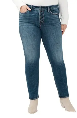 SILVER JEANS CO. Exposed Button Mid-rise Straight Leg Jeans - Indigo
