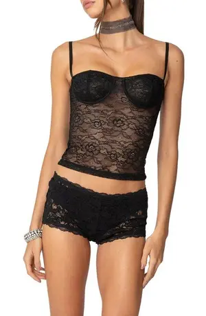 EDIKTED Krissy Sheer Lace Corset Top - Black
