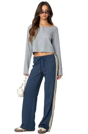EDIKTED Averie Contrast Stripe Sweatpants - Blue