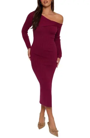 PETAL & PUP Cammie One-shoulder Sweater Dress - Fuchsia