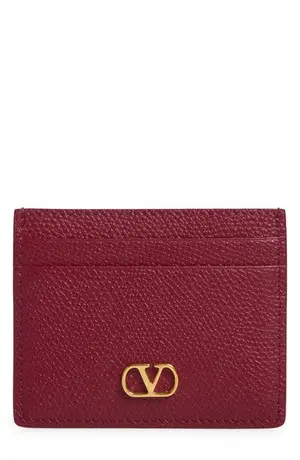 Valentino Garavani Vlogo Leather Card Holder - Dark Red