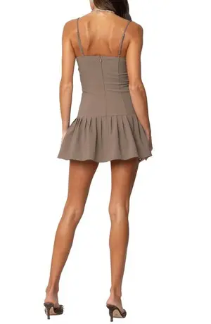 EDIKTED Bustier Ruffle Hem Minidress - Brown