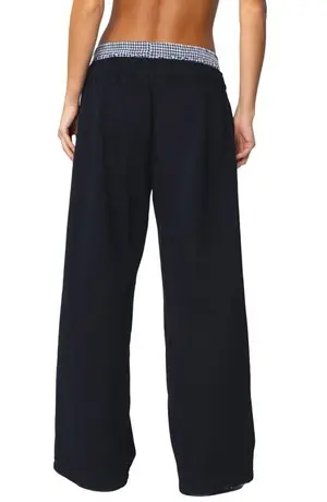 EDIKTED Gingham Boxer Detail Sweatpants - Black