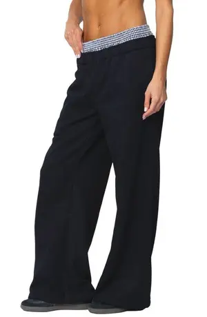 EDIKTED Gingham Boxer Detail Sweatpants - Black