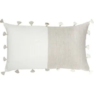 Anaya Tassels So Soft Linen Pillow With Down Insert - Beige