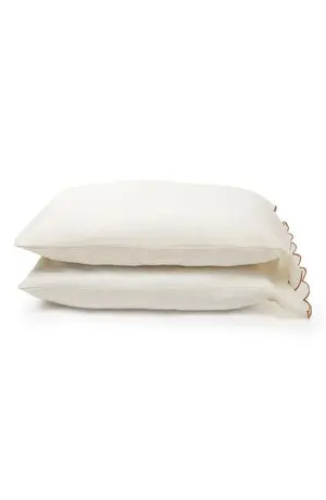 POM POM AT HOME Kelly Set Of 2 Linen Pillowcases - Cream/ Terra Cotta