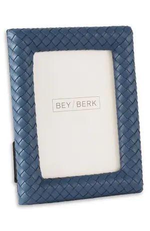 BEY-BERK Woven Leather Picture Frame - Navy