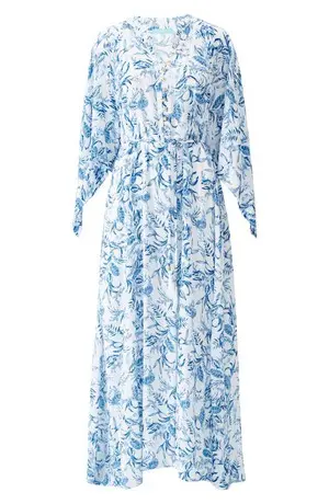 Melissa Odabash Edith Floral Maxi Cover-up Dress - Blue Leaf