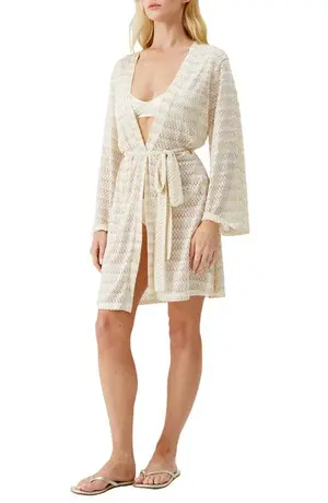 Melissa Odabash Anna Metallic Long Sleeve Cover-up - Gold/cream