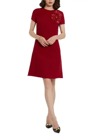 Mac Duggal Crepe Mini Dress With 3d Floral Applique - Garnet