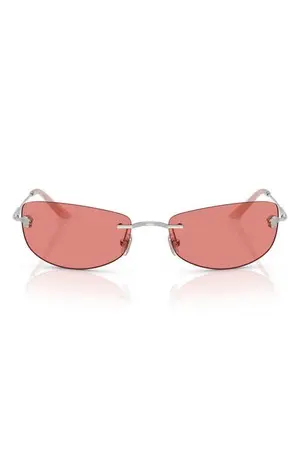 Versace 60mm Rimless Rectangular Sunglasses - Silver/ Rose