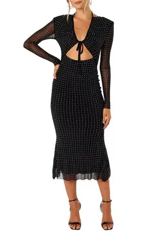PETAL & PUP Salvatore Long Sleeve Midi Dress - Black