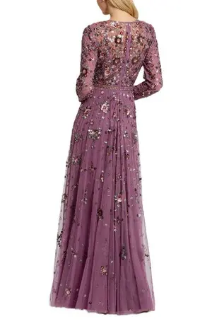 Mac Duggal Long Sleeve Beaded Gown