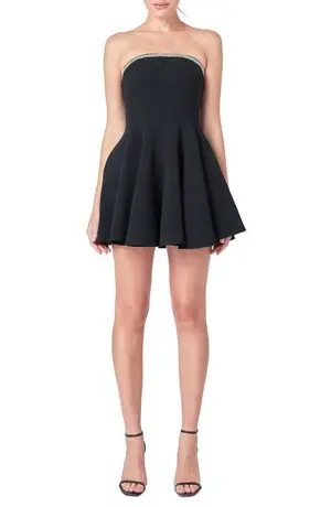 Endless Rose Embellished Trim Fit & Flare Dress - Black