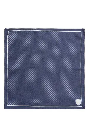 CLIFTON WILSON Polka Dot Silk Pocket Square - Navy