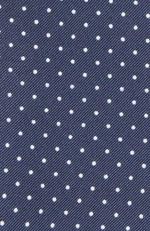 CLIFTON WILSON Polka Dot Silk Pocket Square - Navy